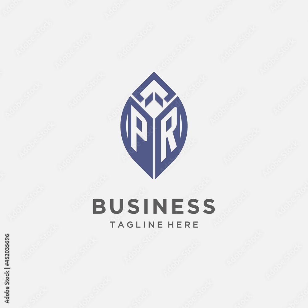 PR logo with leaf shape, clean and modern monogram initial logo design ...