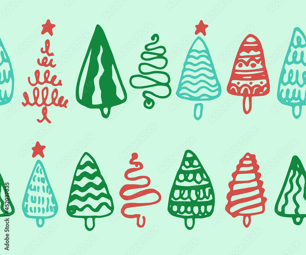 Vector set of seamless Christmas tree borders in red and green colors ...