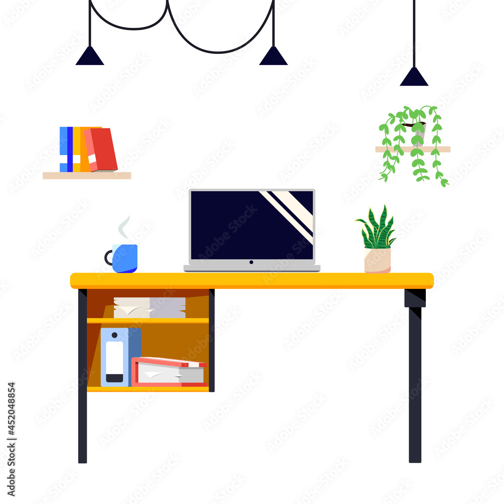 Empty office workplace. Modern home or office workplace isolated on ...