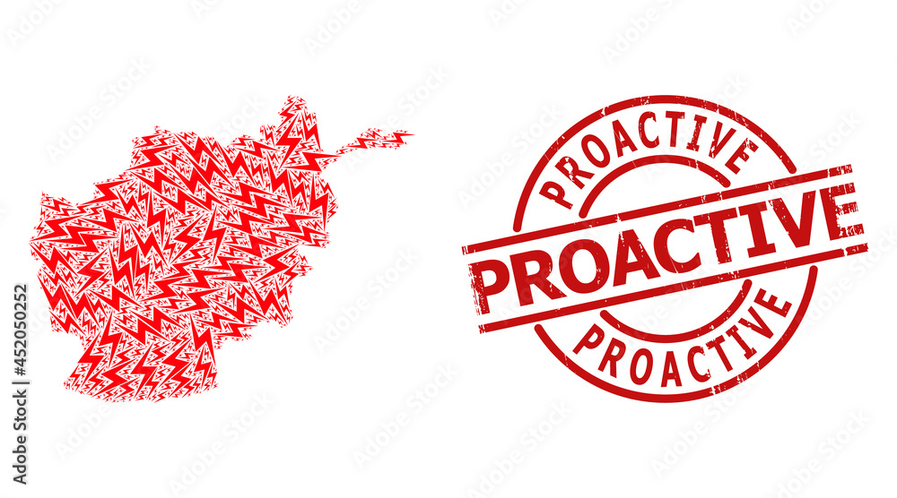Textured Proactive badge, and electric strike mosaic of Afghanistan map ...