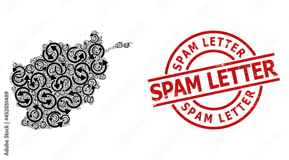 Grunge Spam Letter seal, and rotate left arrow collage of Afghanistan ...