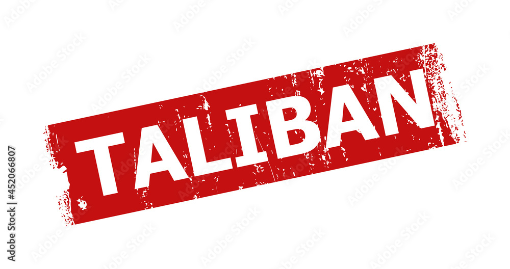 Red TALIBAN rectangle seal stamp. TALIBAN title is inside rectangle ...