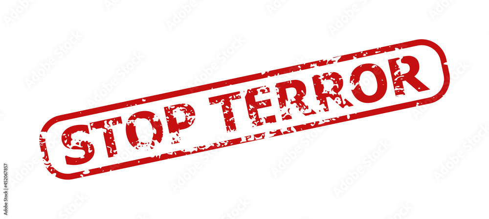 Vecteur Stock Red STOP TERROR rectangle rounded frame seal stamp. STOP ...