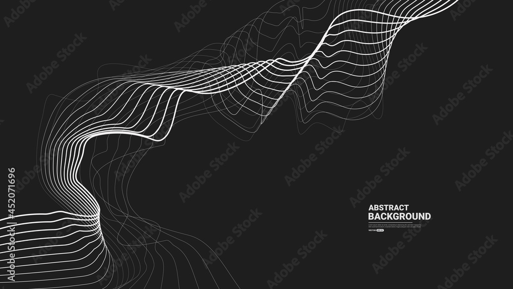 Black and white abstract background with wavy lines. Digital future ...
