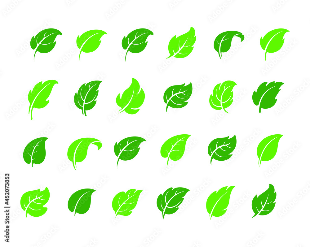 Green leaf icons, symbols, logo and graphic elements set isolated on ...