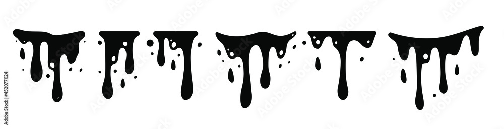 Dripping Paint Set. Liquid Drips. Black ink runs. Vector illustration ...