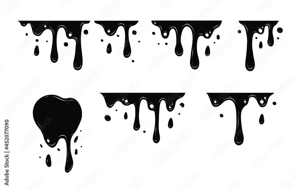 Dripping Paint Set. Liquid Drips. Black ink runs. Vector illustration ...
