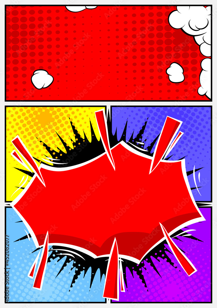 Pop Art page background. Comic book frame with colored place for text ...