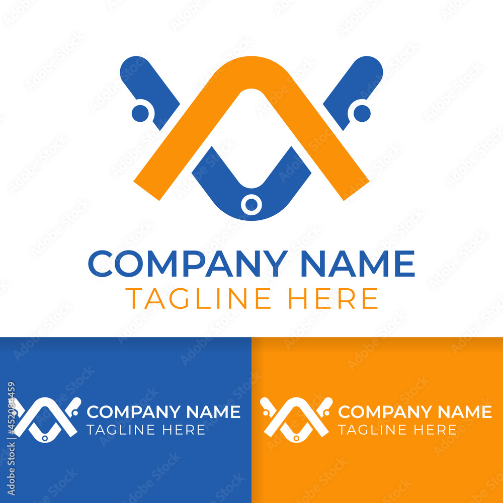 AV logo design. A and V letter logo with blue and orange color good for ...