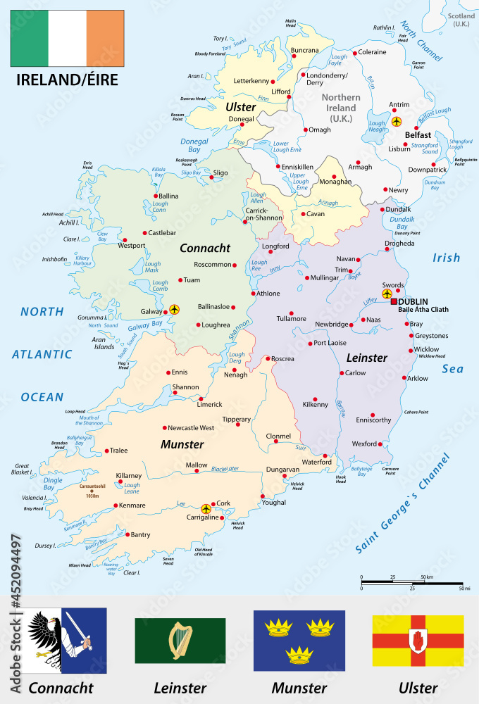 Republic of Ireland vector map with flag Stock Vector | Adobe Stock