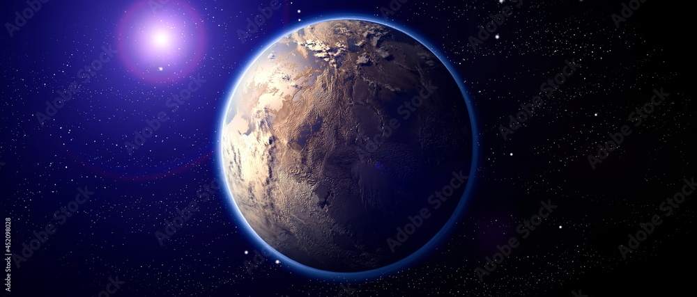 Planet Earth view. The World Globe from Space in a star field showing ...