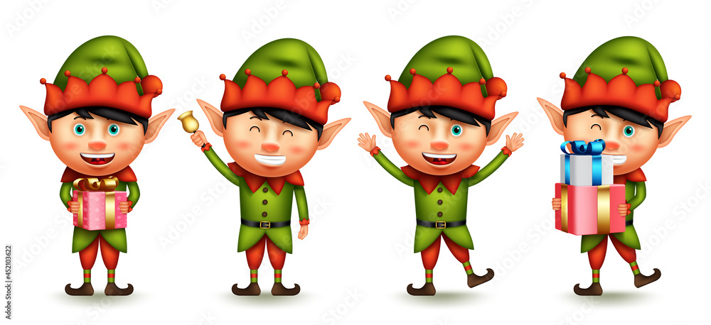 Elf christmas character vector set. Kid elves in 3d graphic characters ...