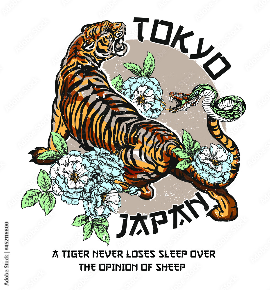 Tokyo japan tiger slogan for t-shirt print graphic design. tiger and ...