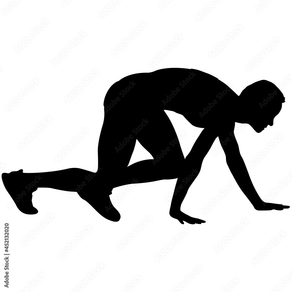 Silhouette people in different poses bent over on a white background ...