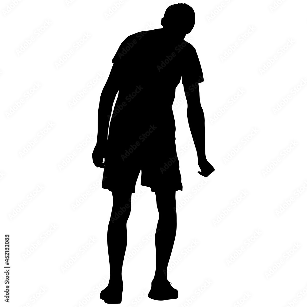 Silhouette people in different poses bent over on a white background ...