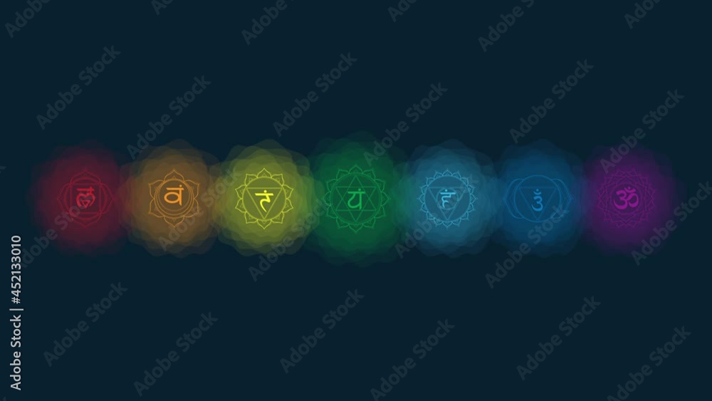 Motion graphic animated chakras set: muladhara, swadhisthana, manipura ...