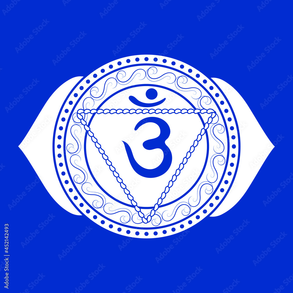Line drawing.The sixth chakra is Ajna. Third eye chakra with Hindu ...
