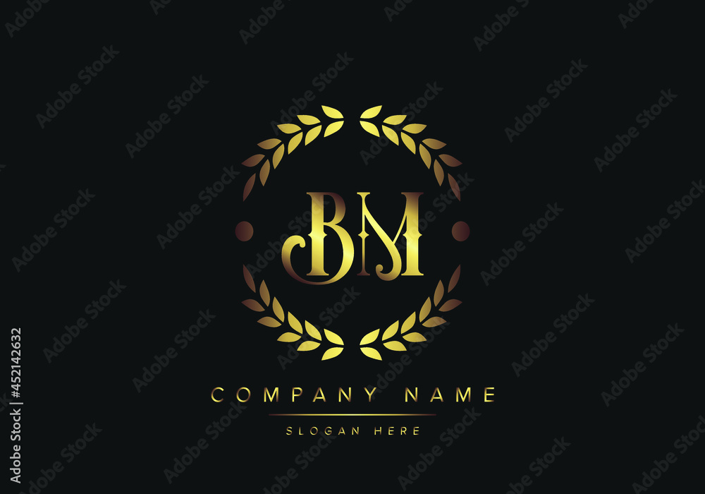 letters BM monogram logo, gold color, luxury style, Vector Illustration ...