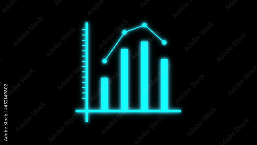 graph icon with blue neon light in blinking effect. loop 4k motion ...