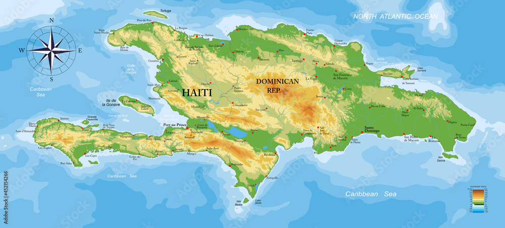 Haiti and Dominican Republic physical map Stock Vector | Adobe Stock