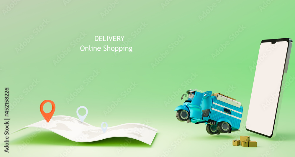 Delivery car starting to out of delivery by GPS tracking in map, online ...