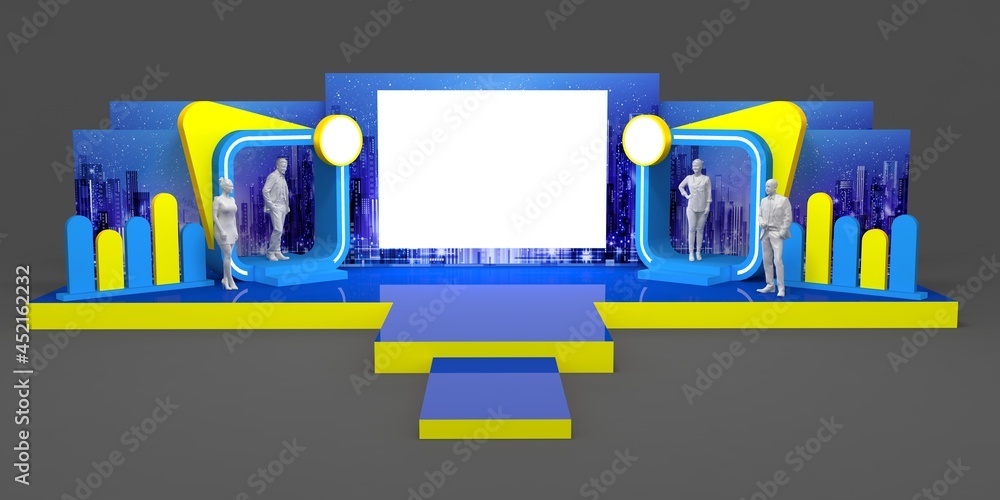 3d illustration stage backdrop 2 access entrance with blank space LED ...