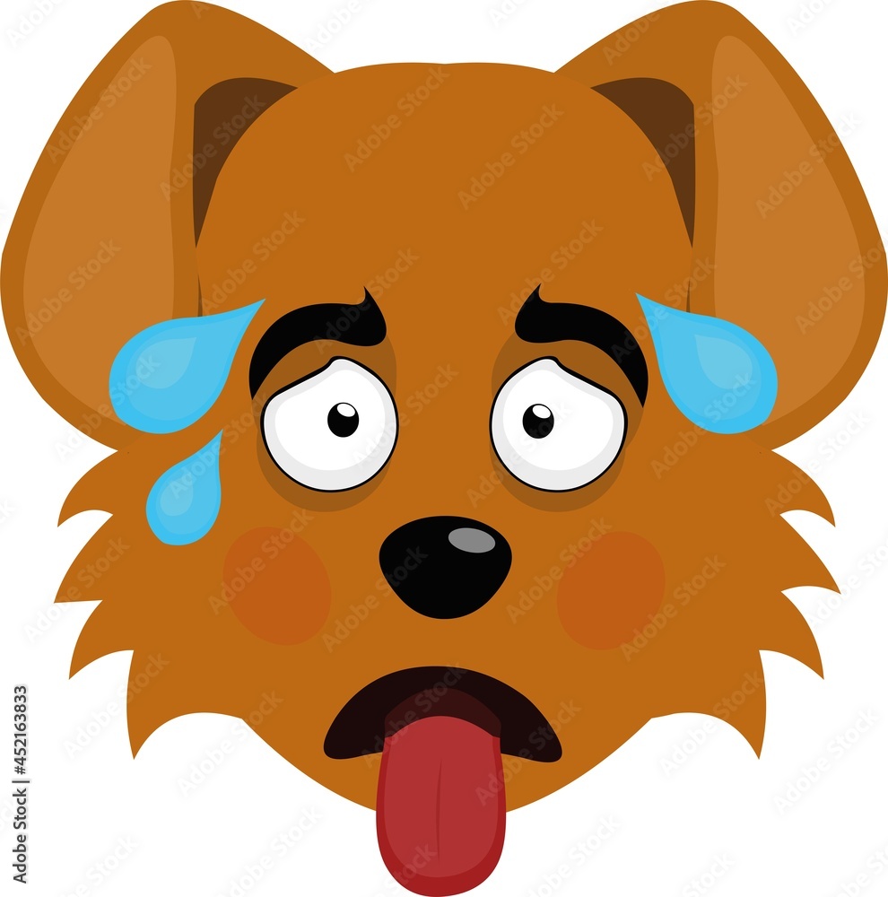 Vector illustration of an emoticon of a cartoon dog's face, exhausted ...