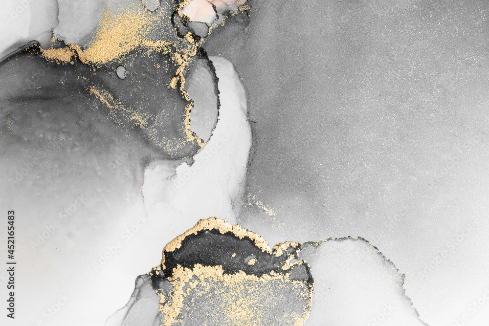 Black gold abstract background of marble liquid ink art painting on ...