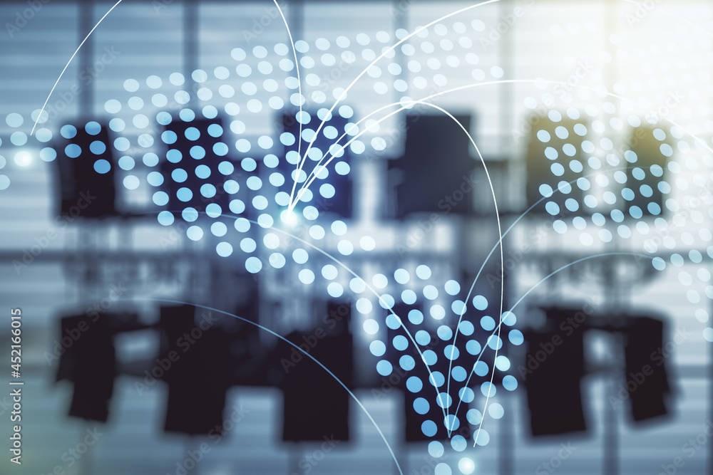 Abstract virtual world map with connections on a modern conference room ...