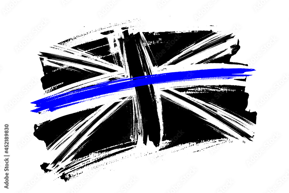 Thin Blue Line Flag (United Kingdom) vector template. Symbol of Police ...