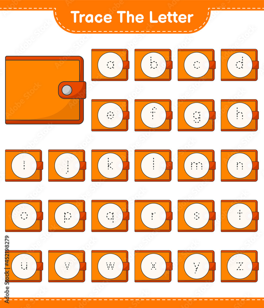 Trace the letter. Tracing letter with Wallet. Educational children game ...