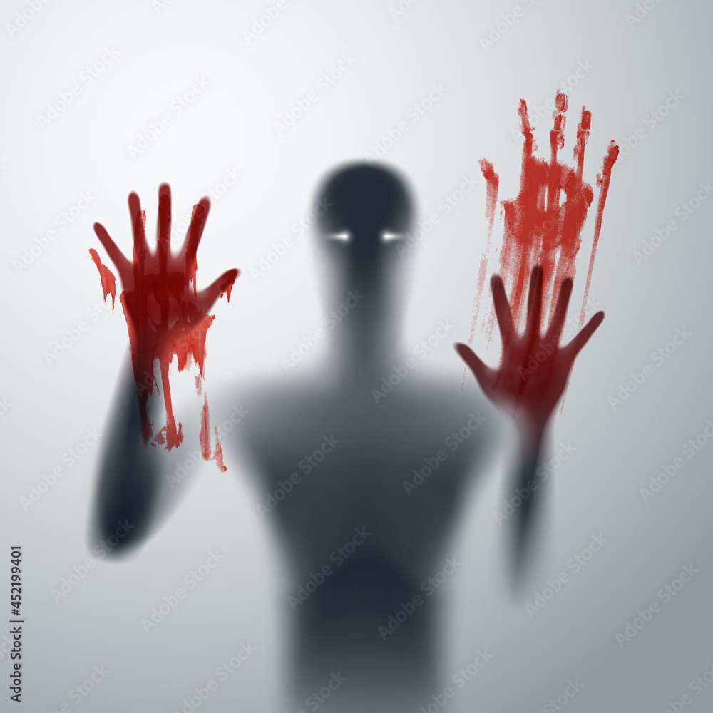 Shadow Blur of Horror Man with White Eyes Behind the Matte Glass ...