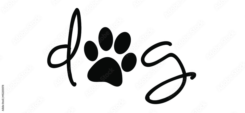 Slogan dog with footstep. Footsteps pictogram. Foot, feet print icon ...