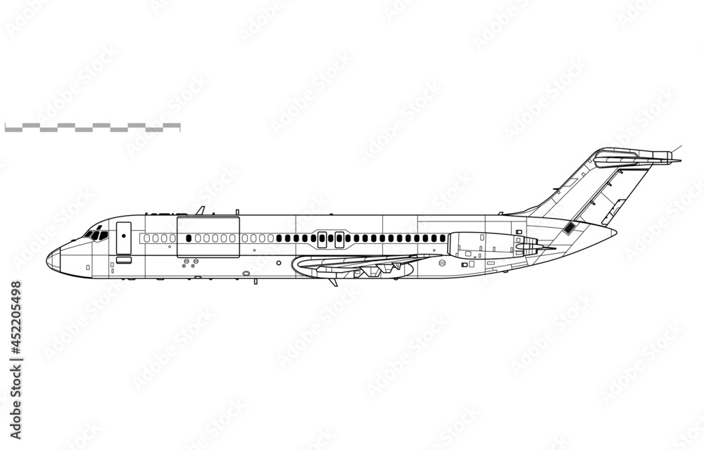 McDonnell Douglas C-9 Nightingale, Skytrain II. Vector drawing of ...