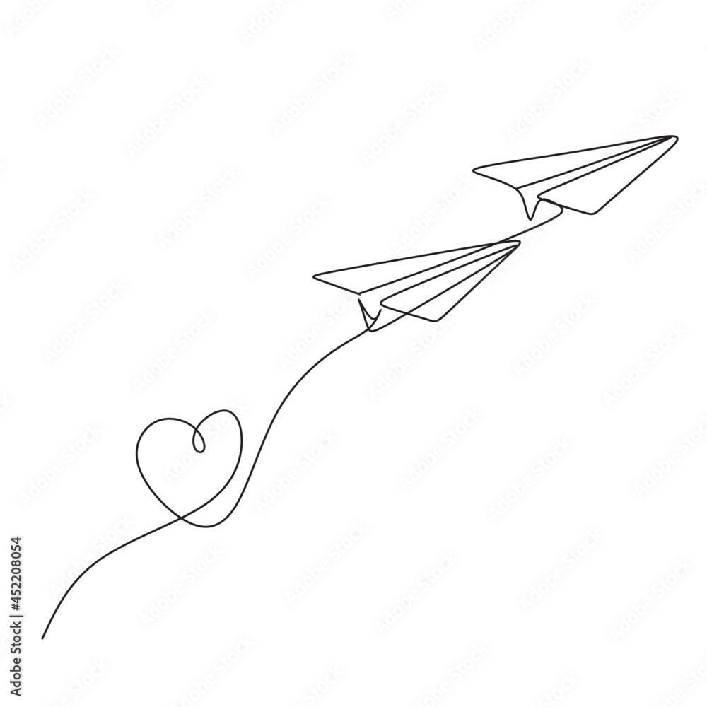 One line drawing of paper airplane. Concept of plane flying symbol of ...