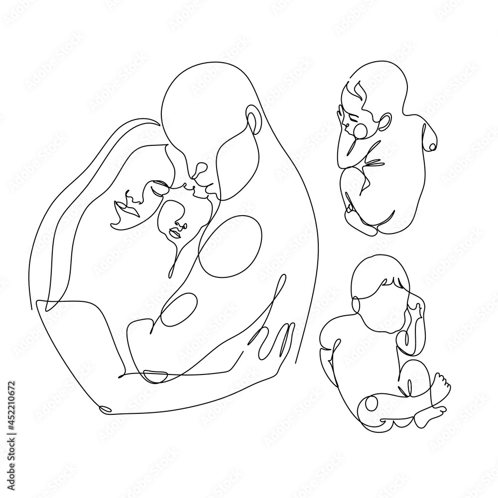 One line drawing illustration of a baby. VectorAbstract minimalist line ...