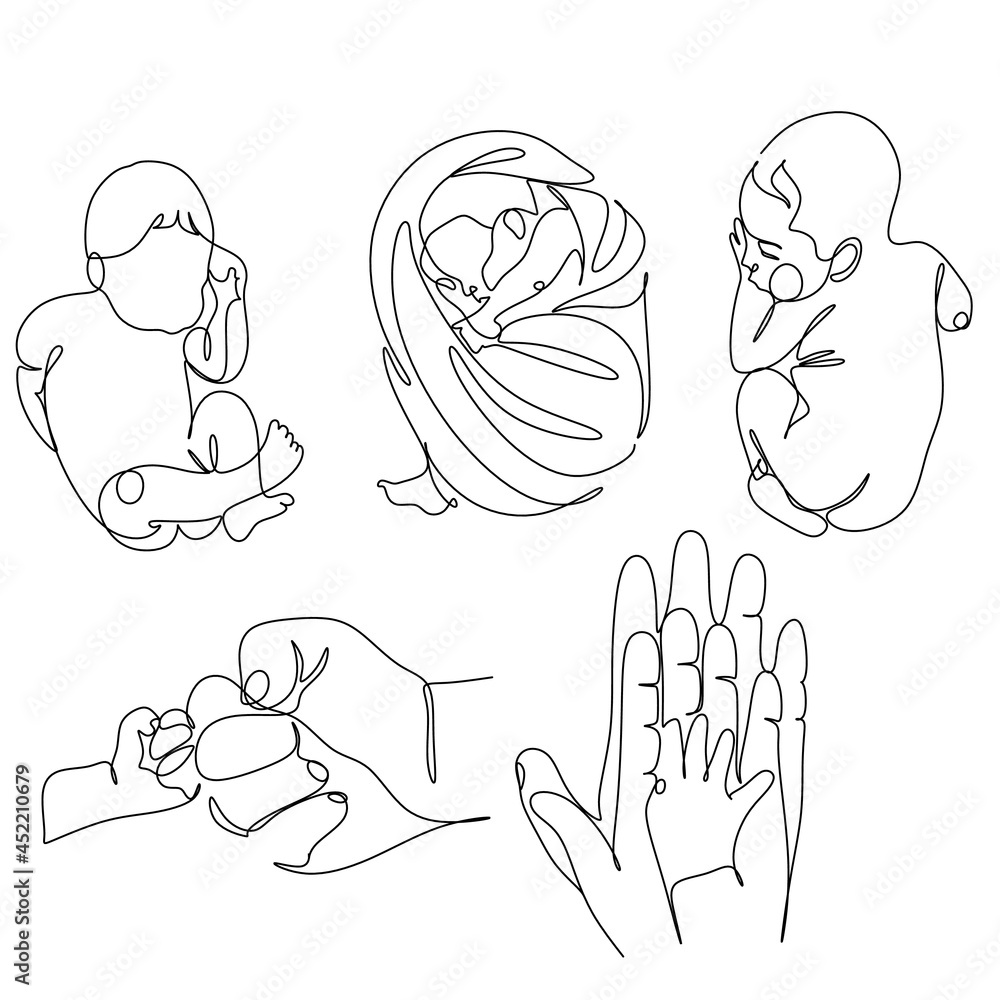 One line drawing illustration of a baby. VectorAbstract minimalist line ...