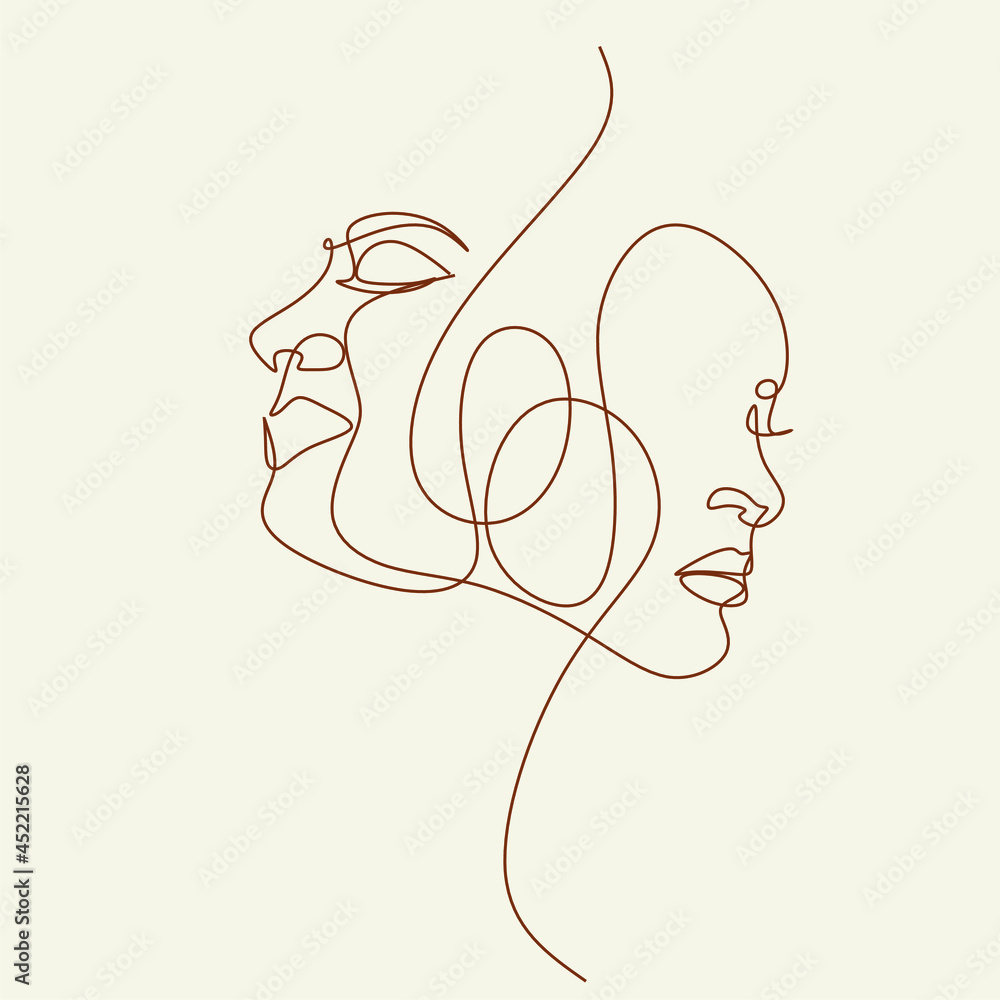 One Line Art Couple Line Art Men And Woman Minimal Face Vector