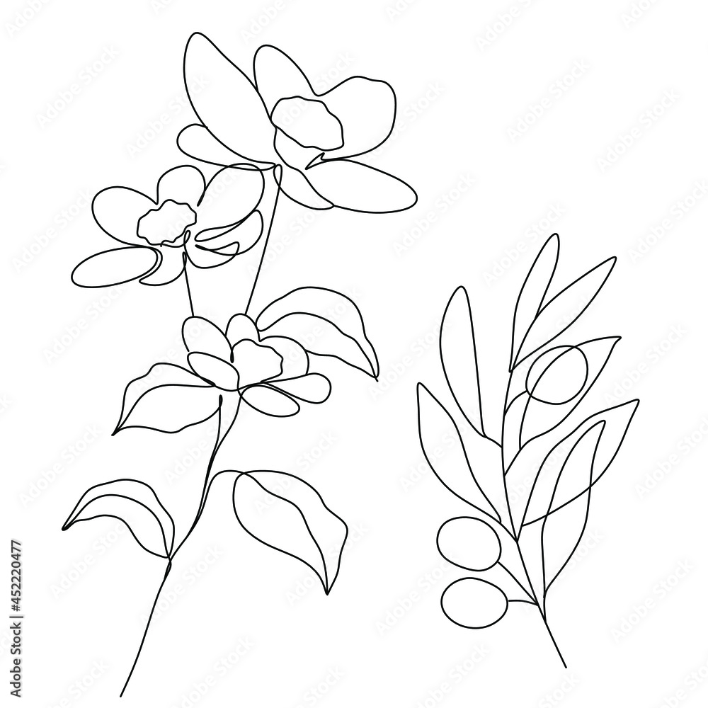 Abstract plant one line drawing. Hand drawn modern minimalistic design ...