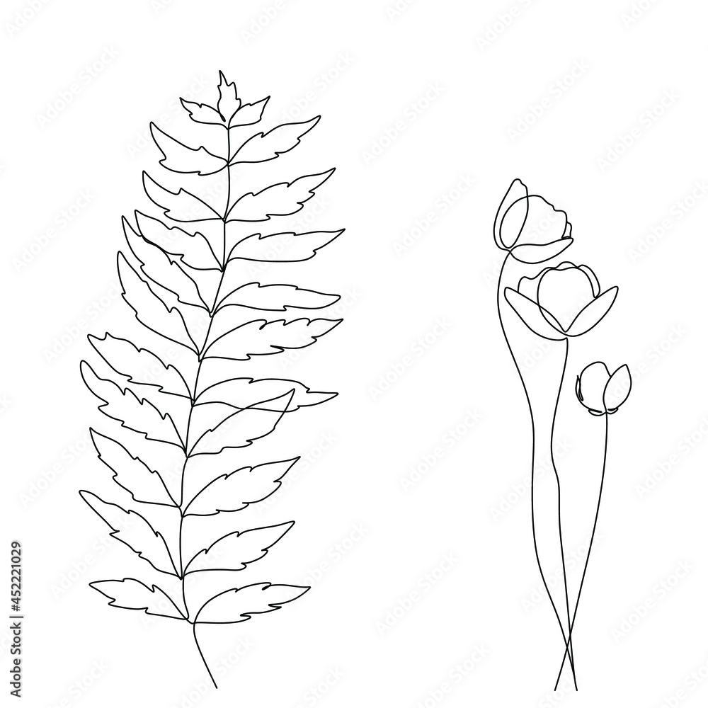 Abstract plant one line drawing. Hand drawn modern minimalistic design ...