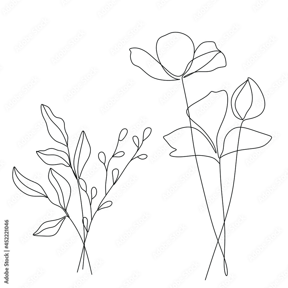 Abstract plant one line drawing. Hand drawn modern minimalistic design ...