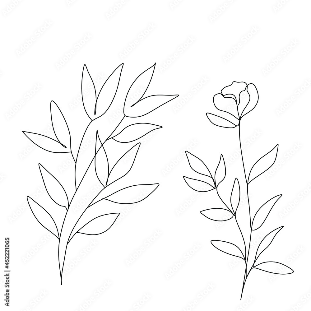 Abstract plant one line drawing. Hand drawn modern minimalistic design ...