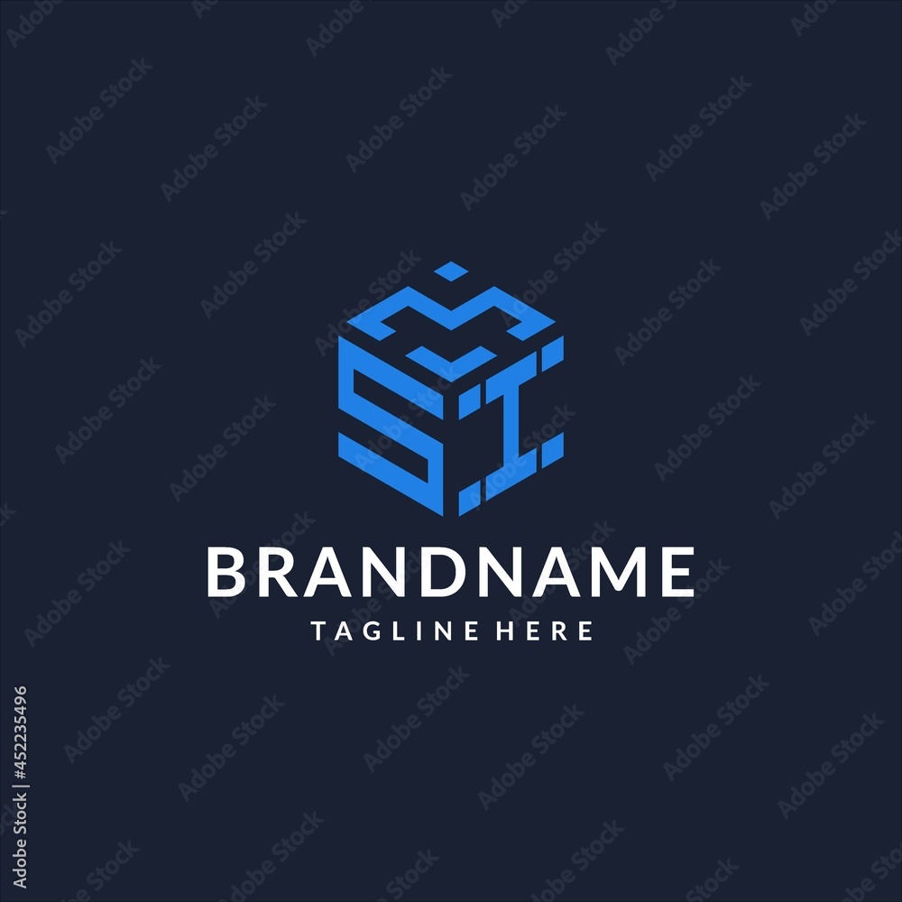 SI logo hexagon designs, best monogram initial logo with hexagonal ...