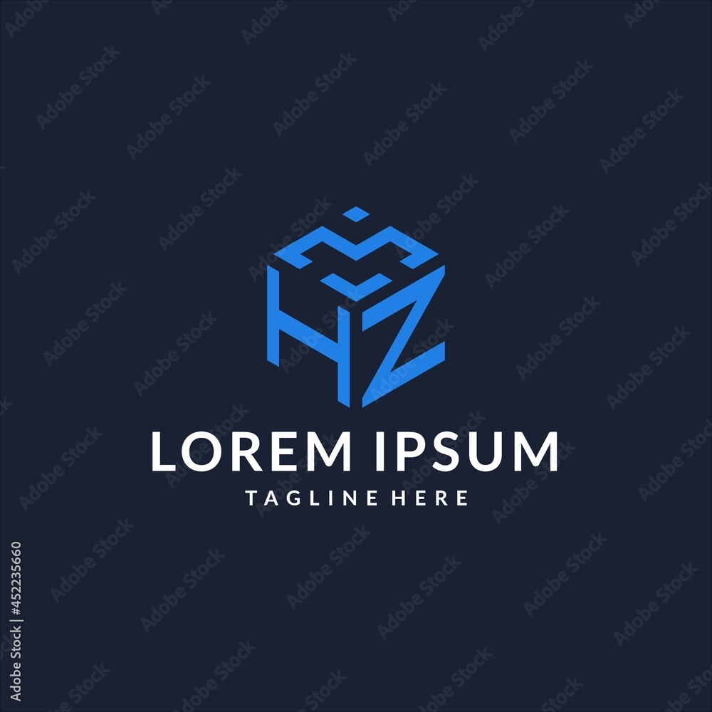 HZ logo hexagon designs, best monogram initial logo with hexagonal shape design ideas Stock ...