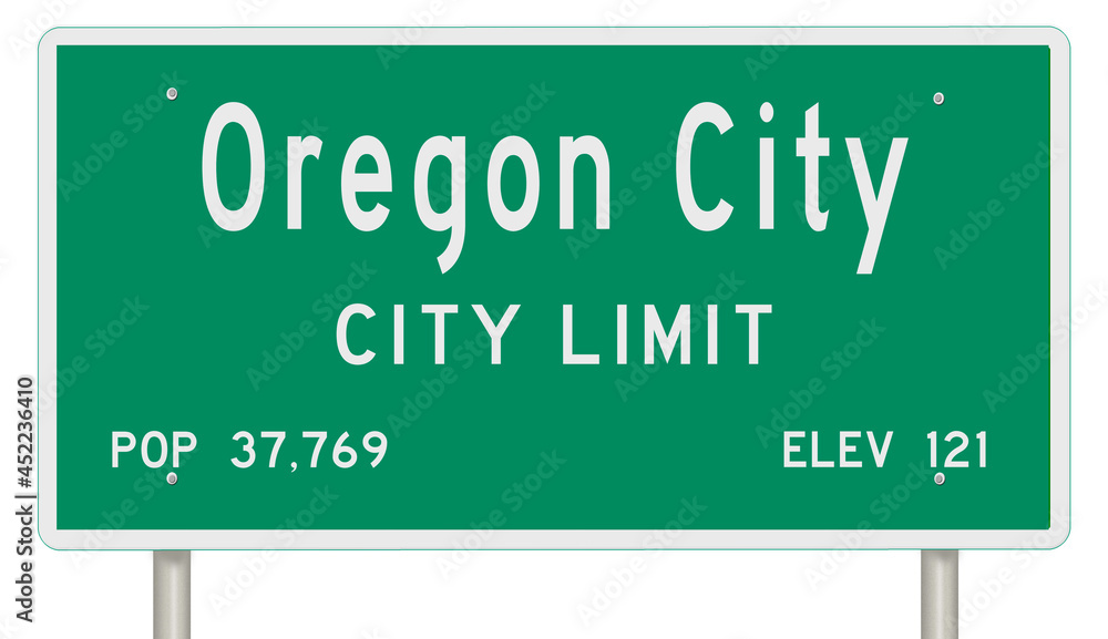 Rendering of a green Oregon highway sign with city information Stock ...
