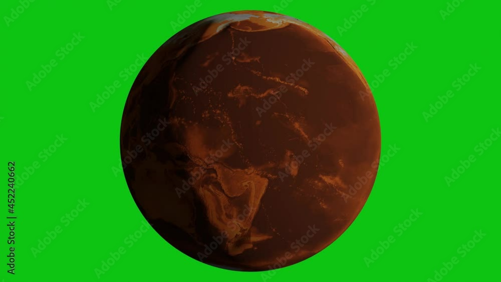 Lifeless dry earth rotating in green screen. 3D rendering animation in ...