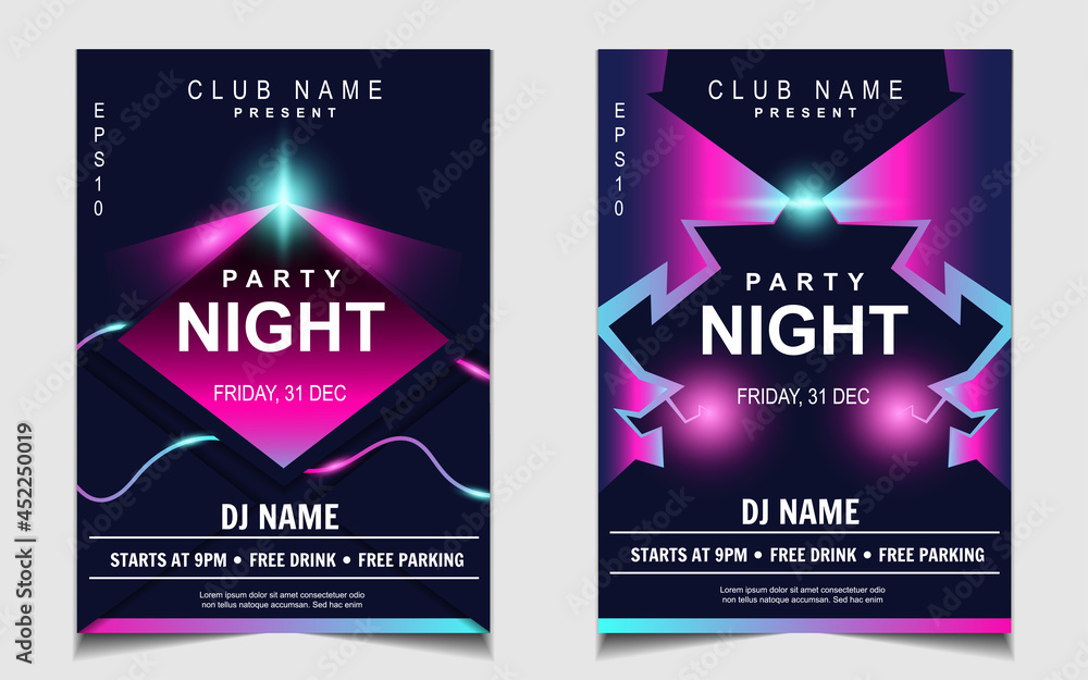 Night dance party music layout cover design template background with ...