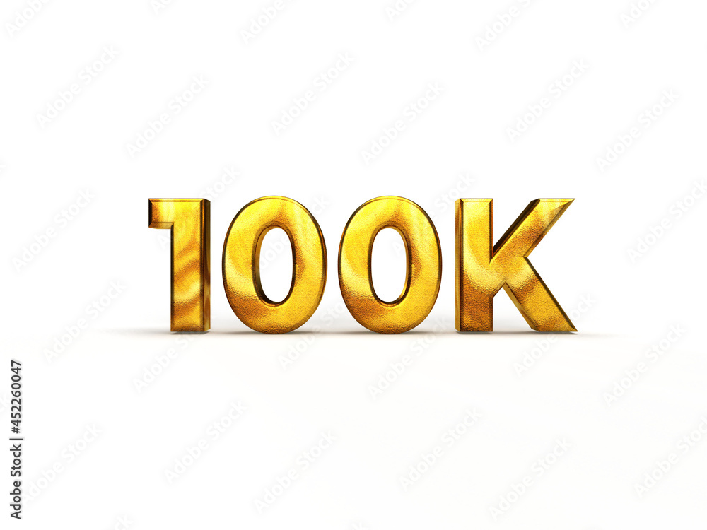 3D Golden Foil Text effect 100k Design on Isolated Background Stock ...