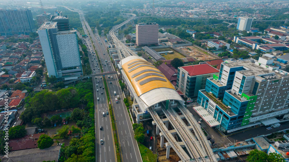 Aerial view of LRT railway station platform at the new constructed in ...