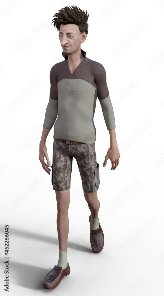 Walking Man illustration in 3d of an odd looking male character with a ...